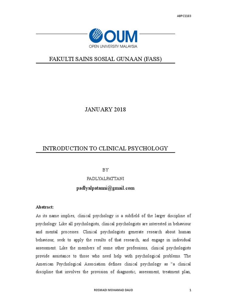 Assignment A BPC 1103 Pad Lyal Pattani | PDF | Clinical Psychology | Psychotherapy