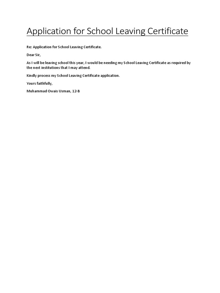 School Leaving Certificate Application | PDF