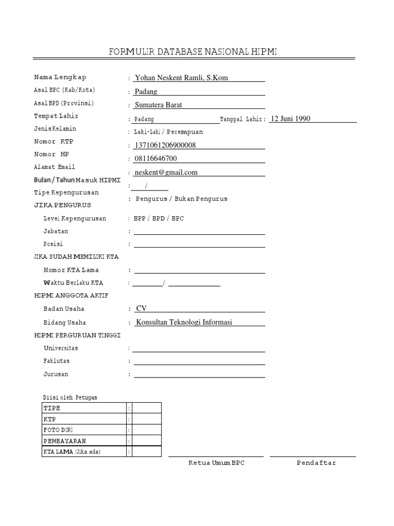 Form Database Hipmi | PDF