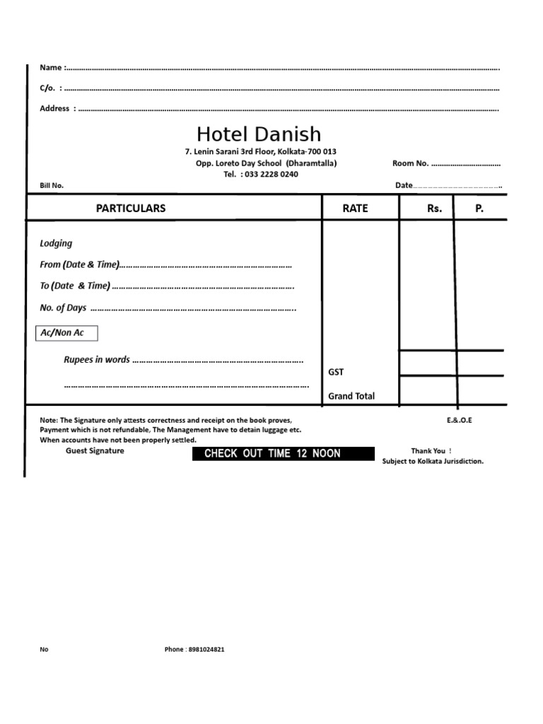 Hotel Bill Kolkatta | PDF