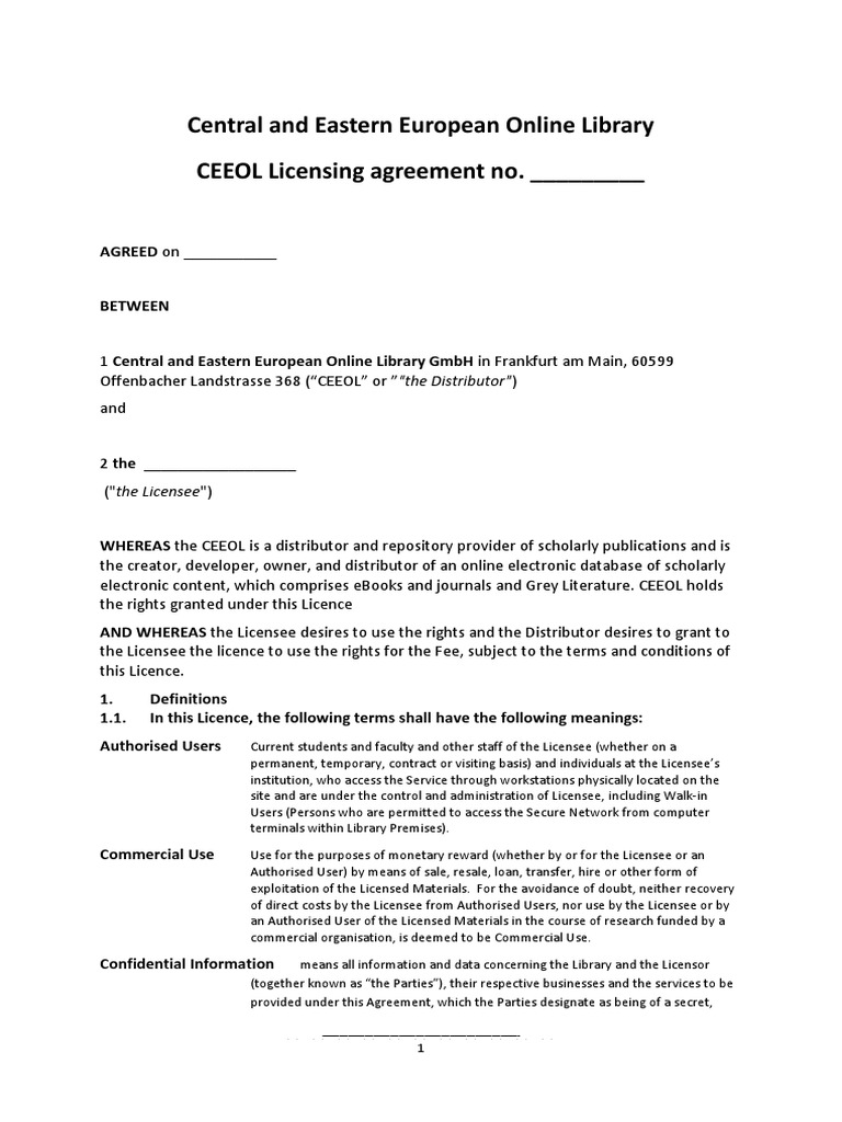 Ceeol Libraries Agreement | PDF | License | Subscription Business Model