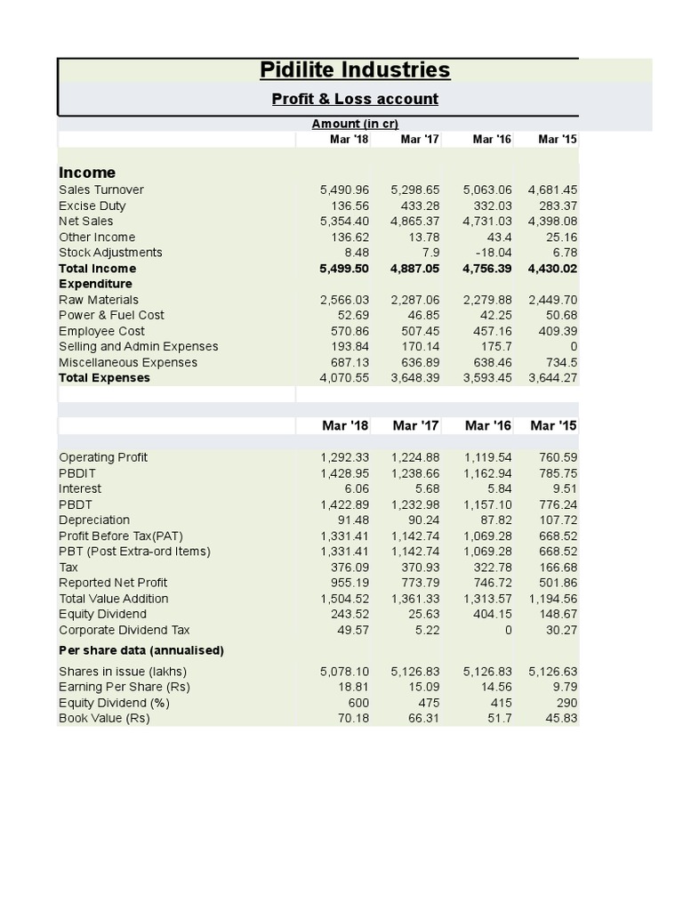 Pidilite Industries Profit & Loss Analysis | PDF | Equity (Finance) | Financial Economics