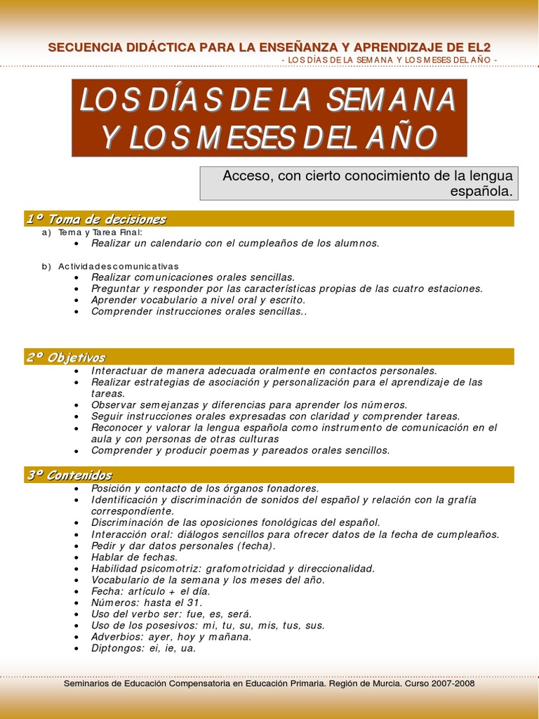 Dias y Meses PDF | PDF | Calendario | Educación primaria