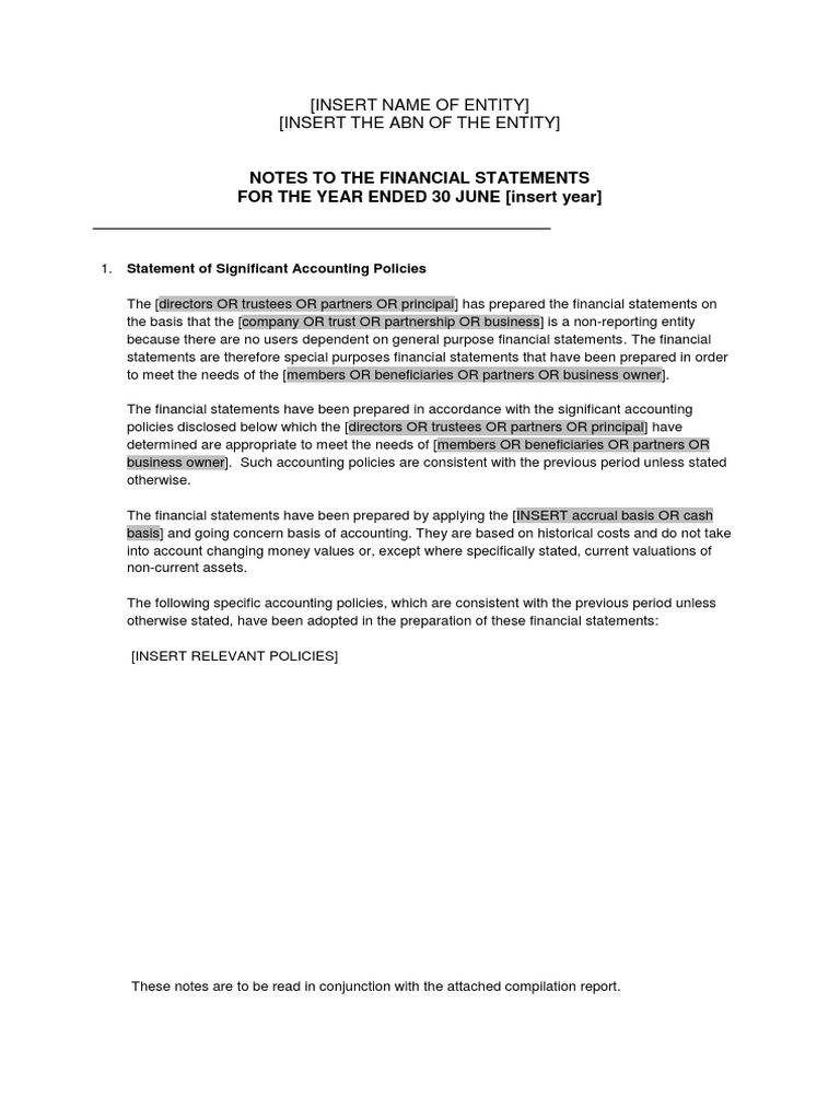 Sample Notes Financial Statements | PDF | Finance & Money Management