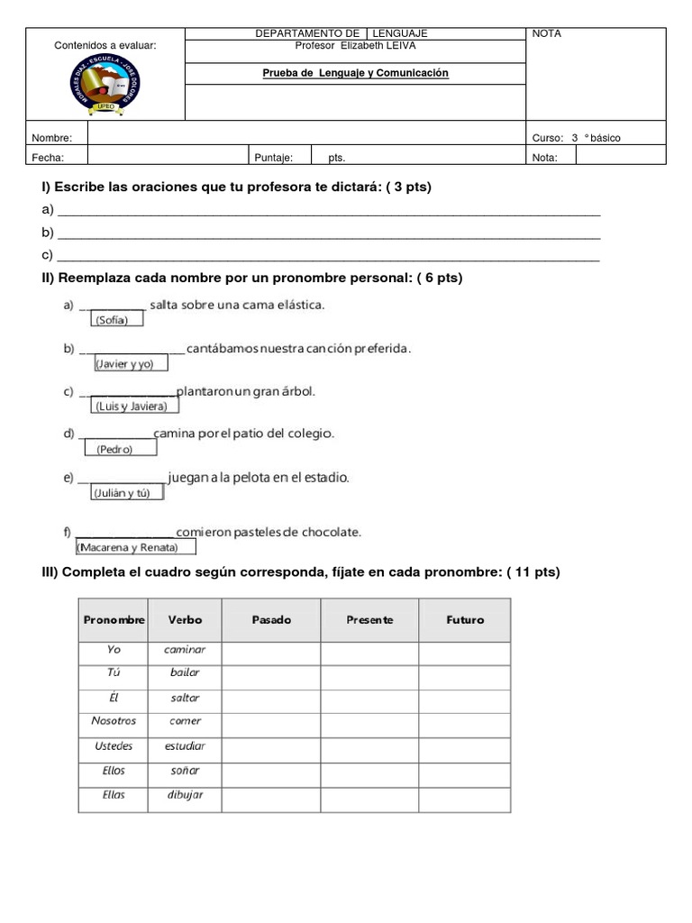 Prueba de Pronombres | PDF | Adjetivo | Mecánica del lenguaje