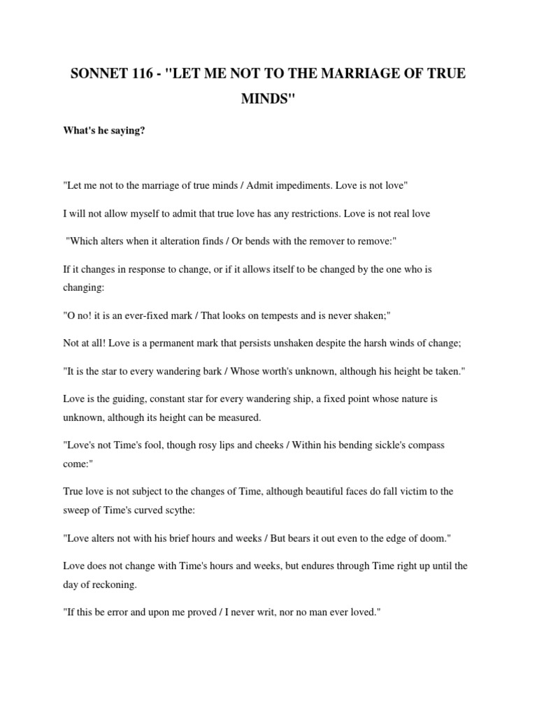 Sonnet 116 - "Let Me Not To The Marriage of True Minds": What's He ...