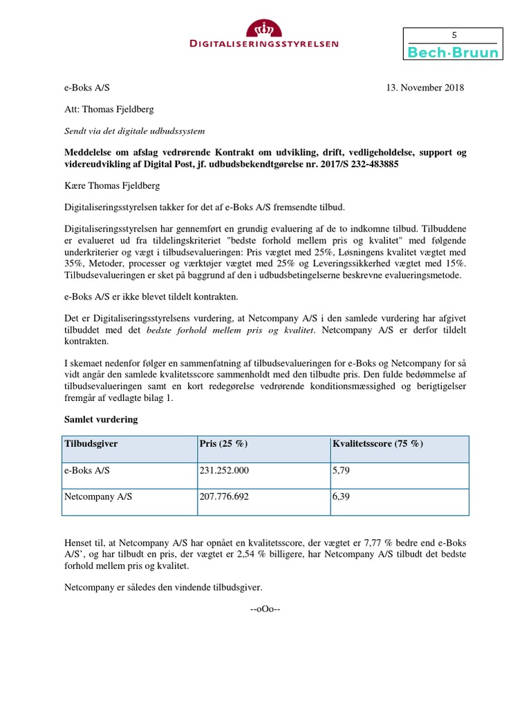Bilag 5 (Meddelelse Om Tildeling, Inkl. Evalueringsrapport) | PDF