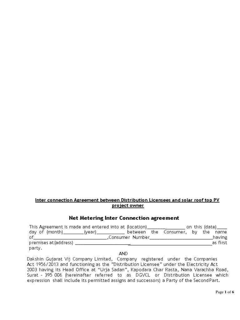 Agreement for Interconnection and Net Metering of a Residential Solar ...