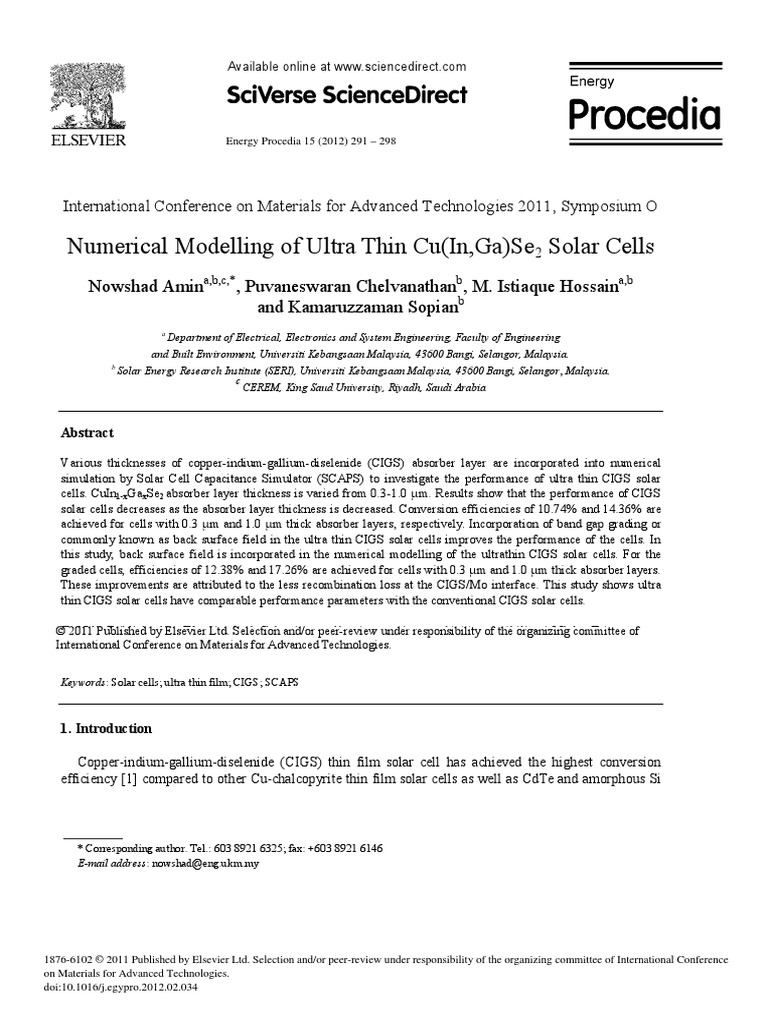 Numerical Modelling of Ultra Thin Cu (In, Ga) Se Solar Cells: Energy ...