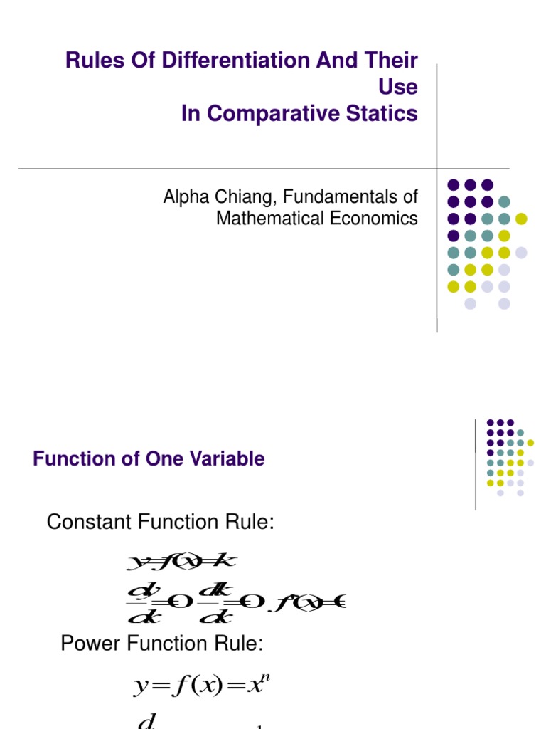 Rules of Differentiation and Their Use in Comparative Statics - Alpha Chiang | PDF | Derivative ...