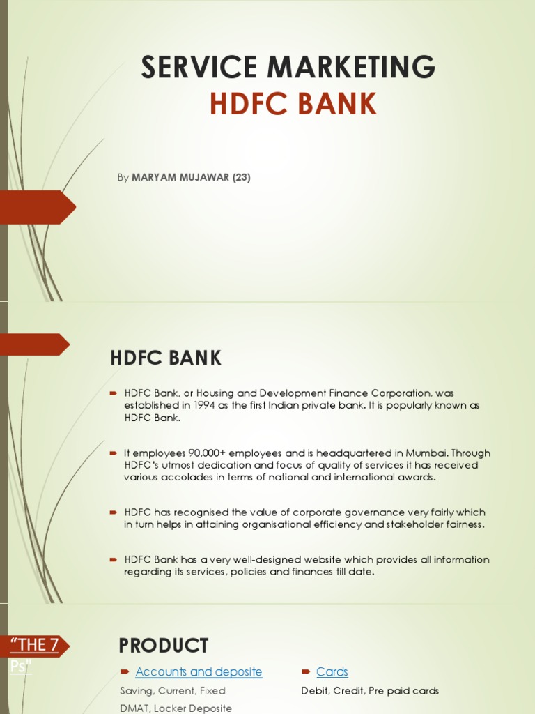 Service Marketing: HDFC Bank | PDF | Banks | Corporate Social ...