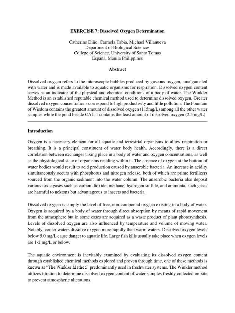 Dissolved Oxygen Calculation Methods | PDF | Chemical Substances ...