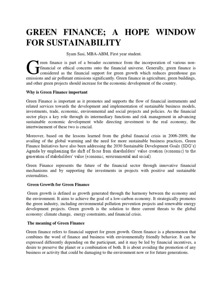 Green Finance | PDF | Sustainability | Economic Development