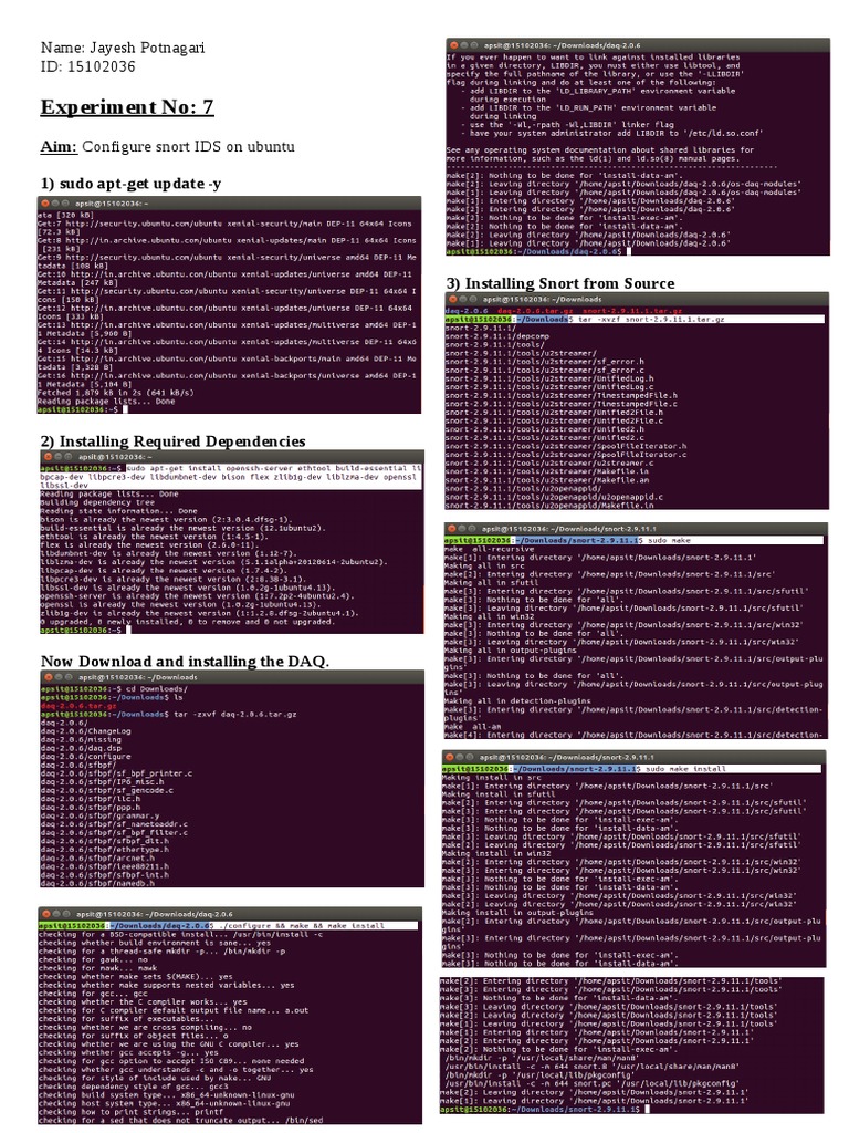 Experiment No: 7: Aim: Configure Snort IDS On Ubuntu 1) Sudo Apt-Get ...