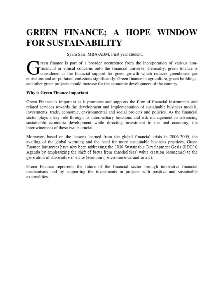 Green Finance: Promoting Sustainable Development Through Innovative ...