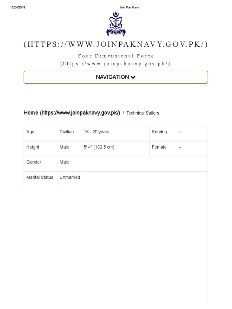 Pak Navy Technical Sailor Requirements | PDF | Government