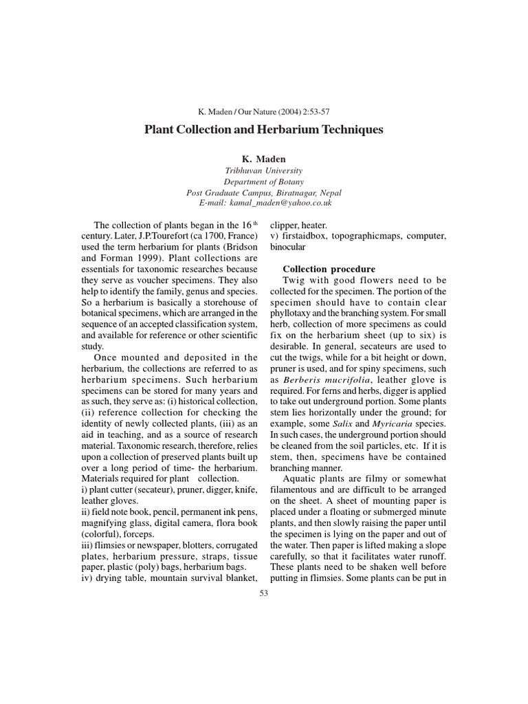 Plant Collection and Herbarium Techniques PDF | PDF | Plants ...