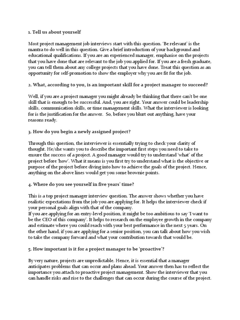 Project Manager Interview | PDF | Question | Project Management