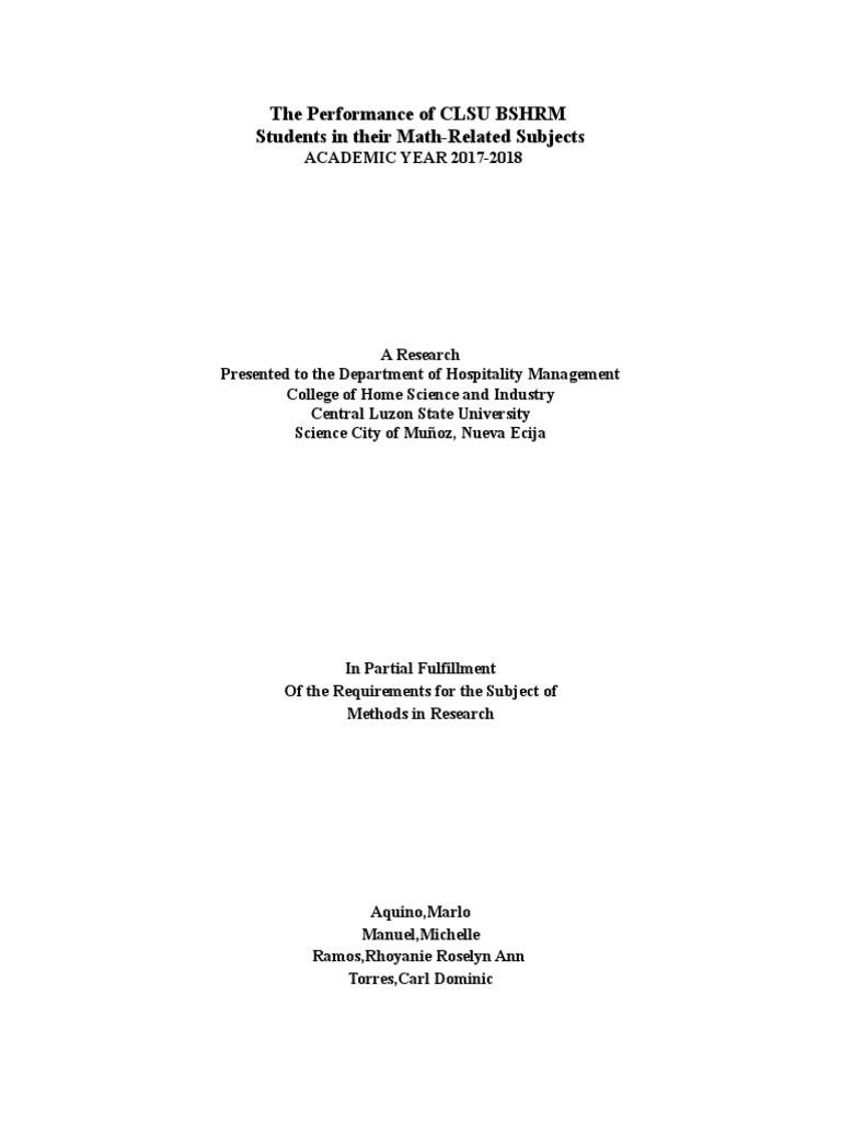 The Performance of CLSU BSHRM Students in Their Math-Related Subjects ...