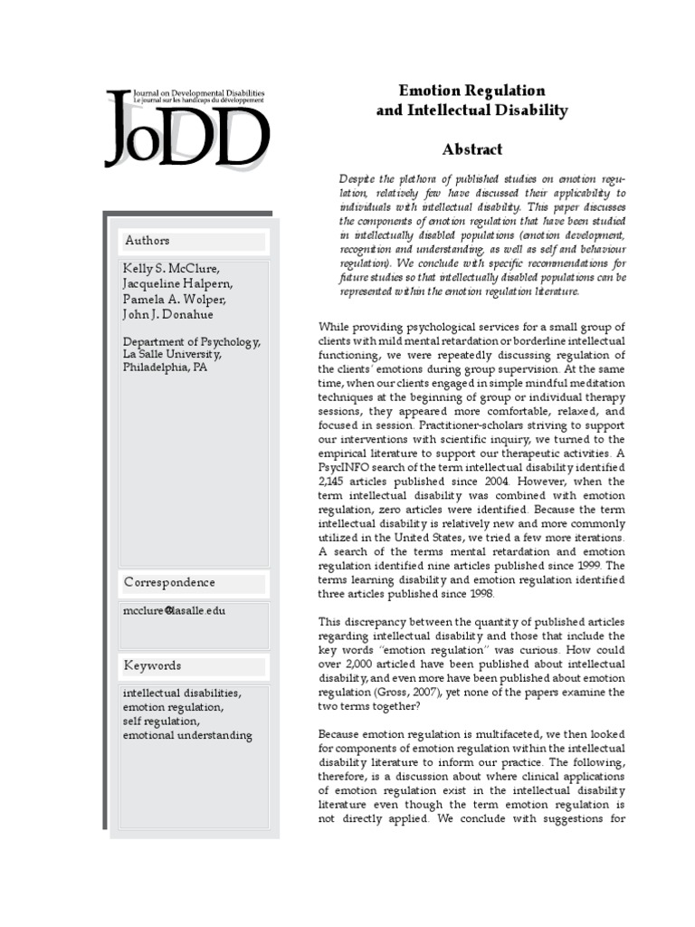 Emotion Regulation and Intellectual Disability | PDF | Emotional Self ...