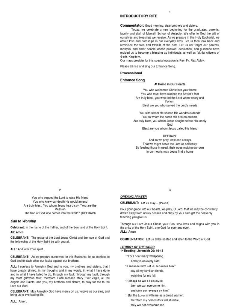 Introductory Rite Commentator:: at Home in Our Hearts | PDF | God The Father | Lord's Prayer