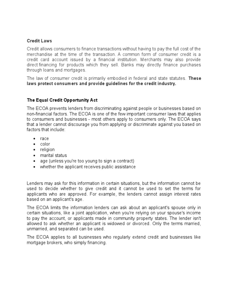 Overview of Consumer Credit Laws | PDF | Credit Card | Credit History