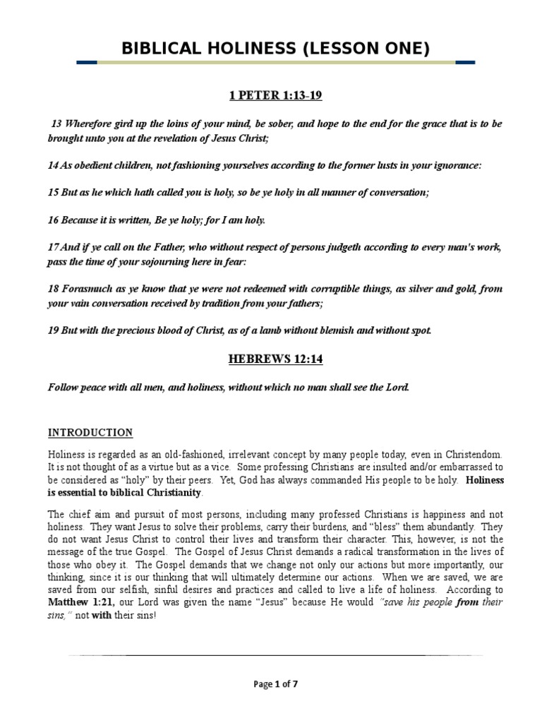 The Pursuit of Holiness: Understanding God's Call to a Life of Sanctification | PDF ...