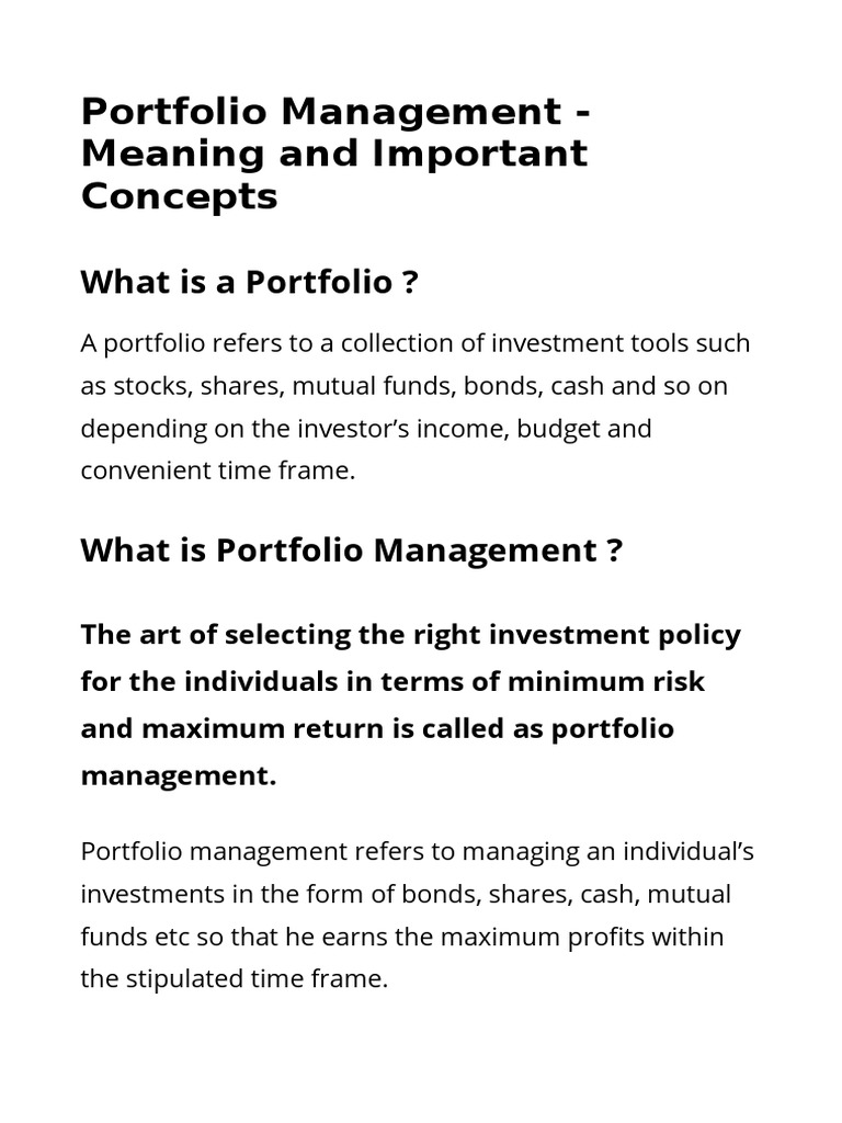 Portfolio Management - Meaning and Important Concepts: What Is A ...