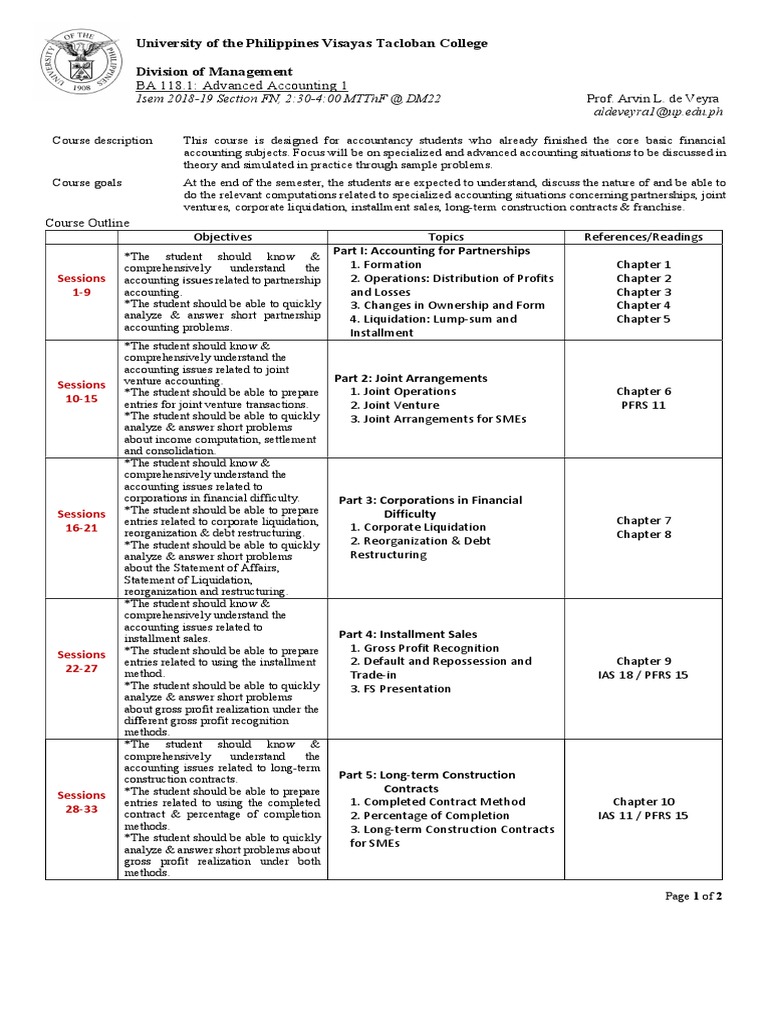 Advance Accounting 1 Syllabus | PDF | Franchising | Accounting