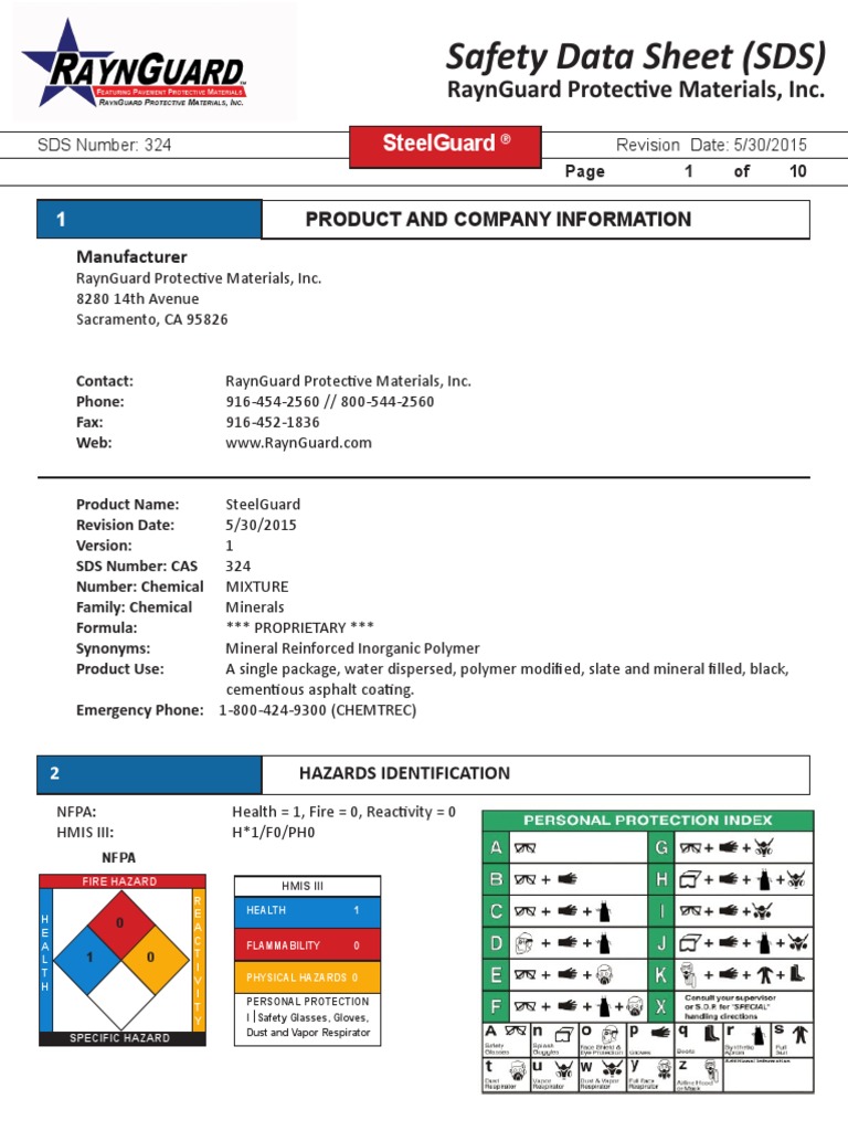 Safety Data Sheet (SDS) : Raynguard Protective Materials, Inc | PDF ...