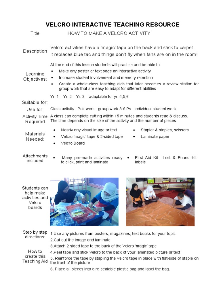 Velcro Activity Teaching Guide | PDF | Pedagogy | Communication