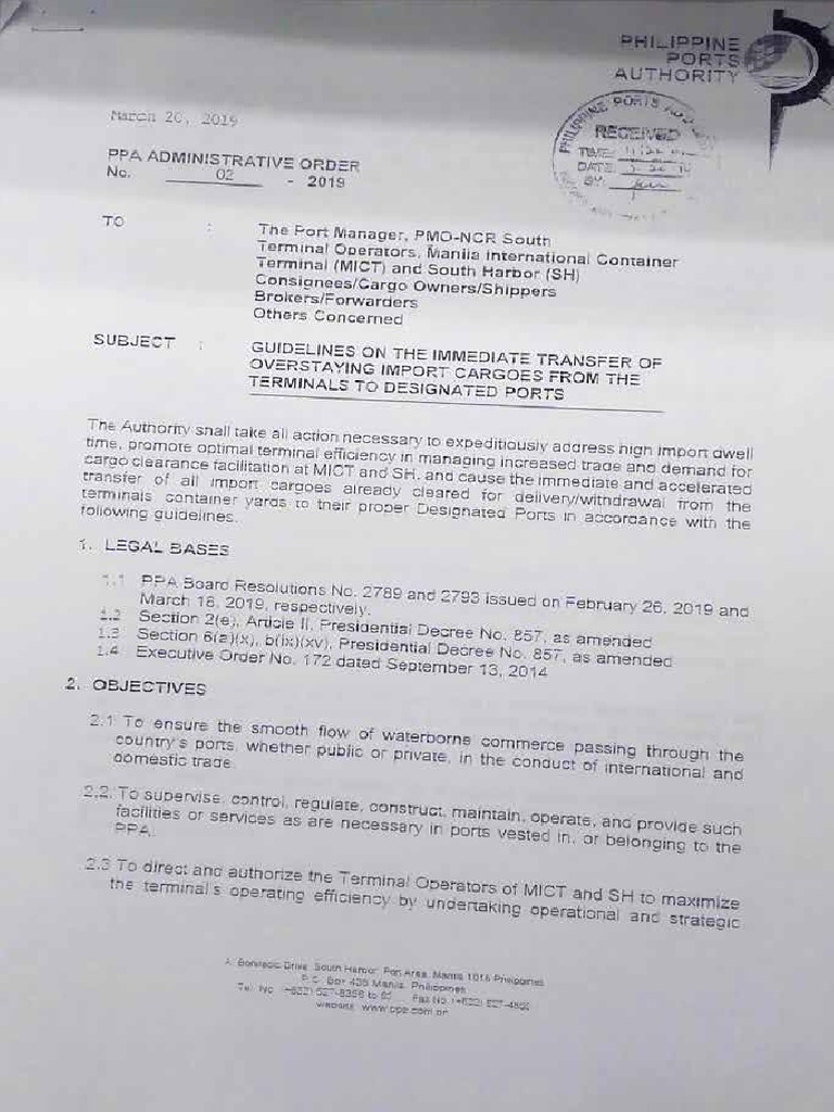 Philippine Ports Authority AO 02-2019 | PDF