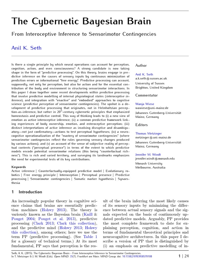 The Cybernetic Bayesian Brain: Anil K. Seth | PDF | Perception ...