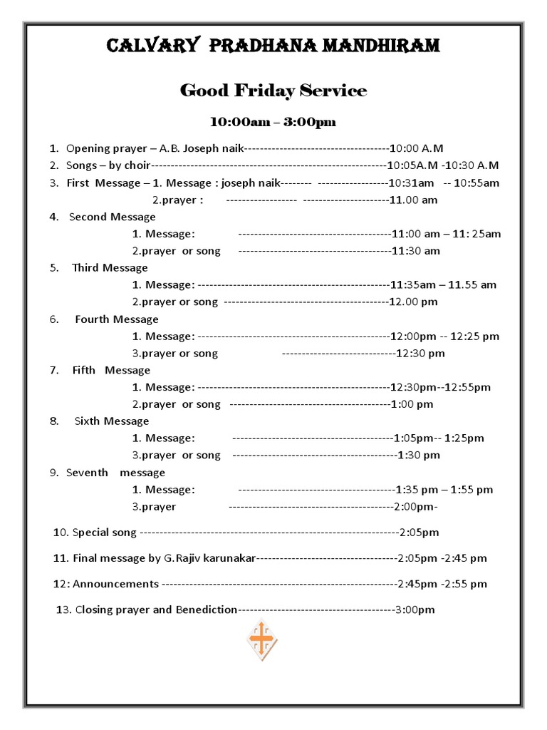 Good Friday Service Schedule 2023 | PDF