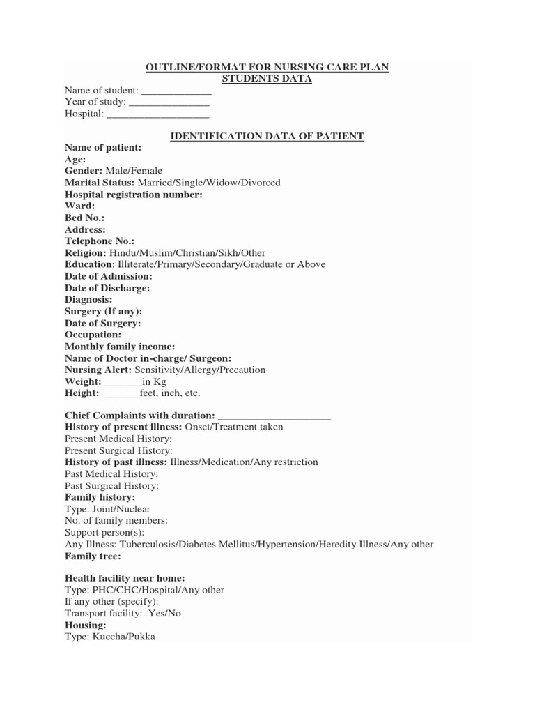 Nursing Care Plan Format | PDF | Surgery | Hospital