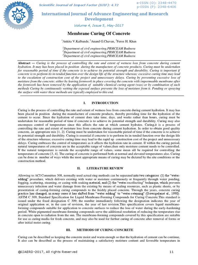 Membrane Curing of Concrete-IJAERDV04I0592647 | PDF | Concrete | Cement