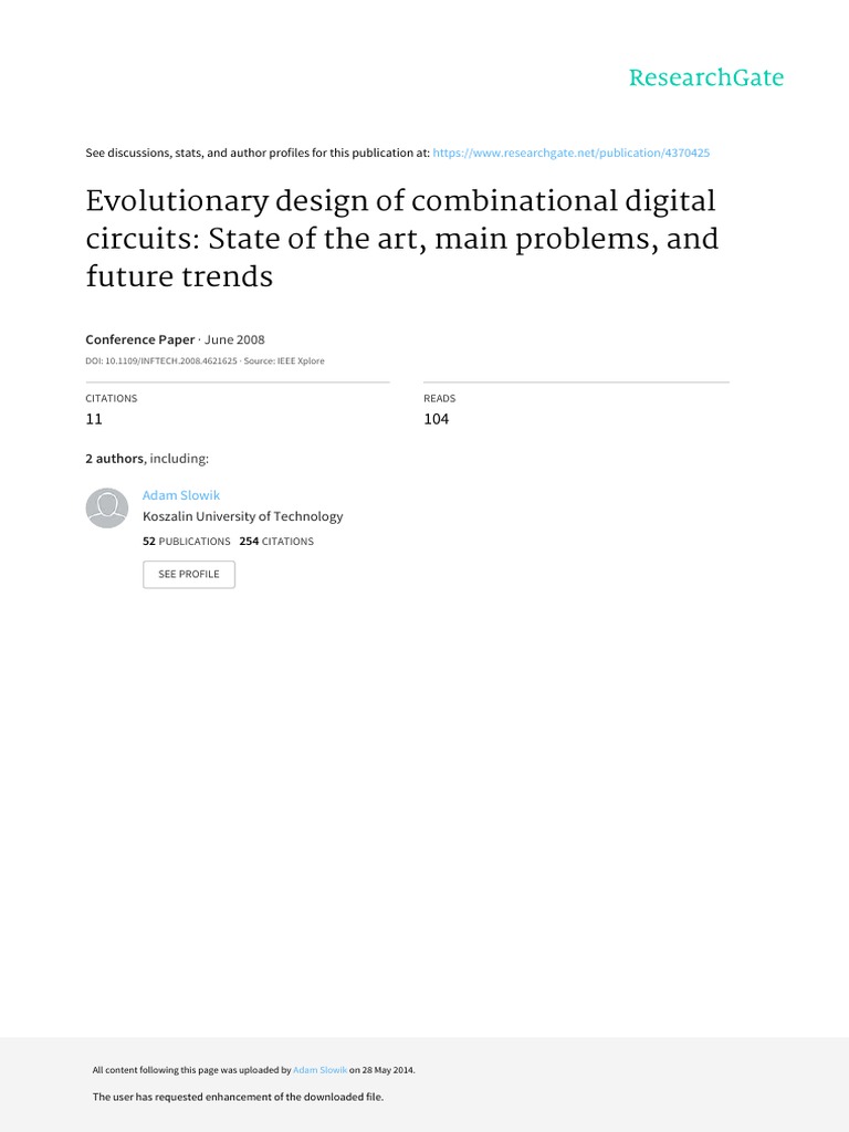 Evolutionary Design Of Combinational Digital Circuits State Of The Art Main Problems And