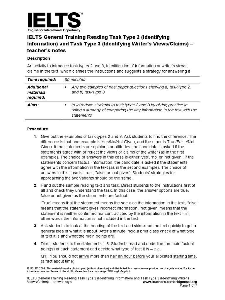 IELTS GT Reading Task 2 Identifying Information and Task 3 Identifying ...