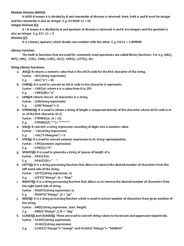 String Library Functions Pdf Division Mathematics String Computer Science 0530
