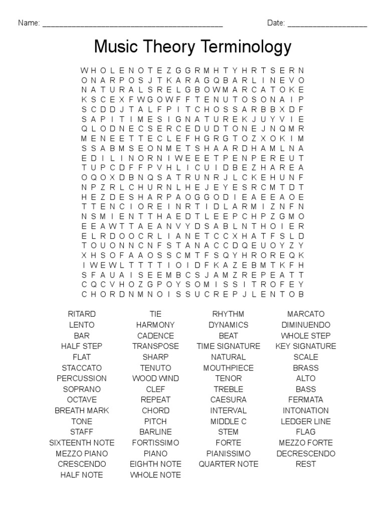 Music Theory Terminology Word Search | PDF | Clef | Musical Compositions