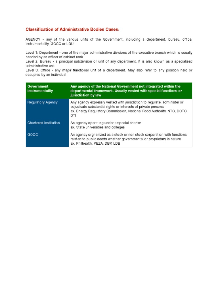 Classficiation of Administrative Bodies | PDF