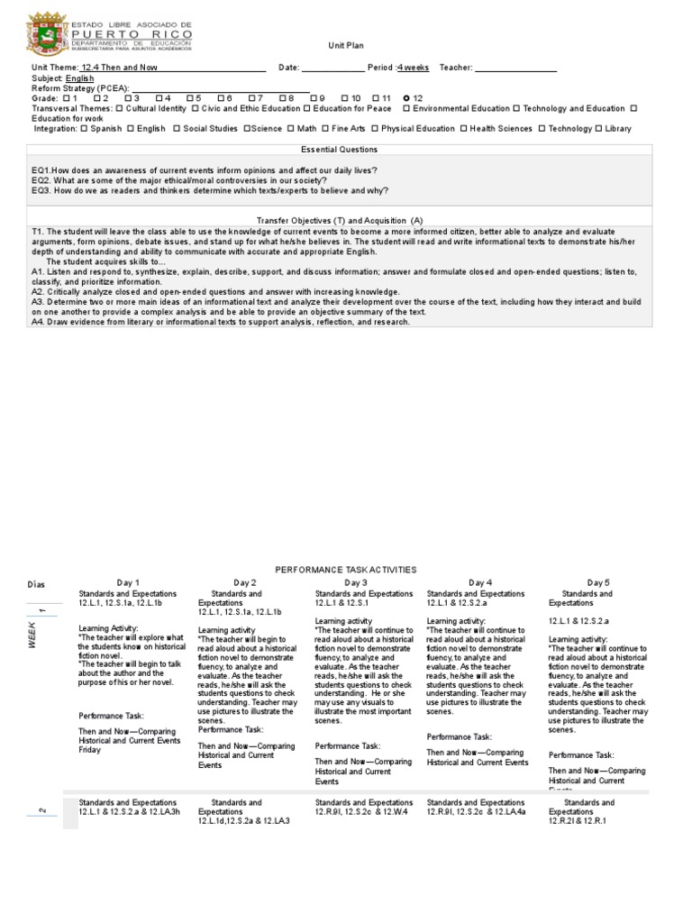12.4 Monthly Unit Plan | PDF | Teachers | Essays