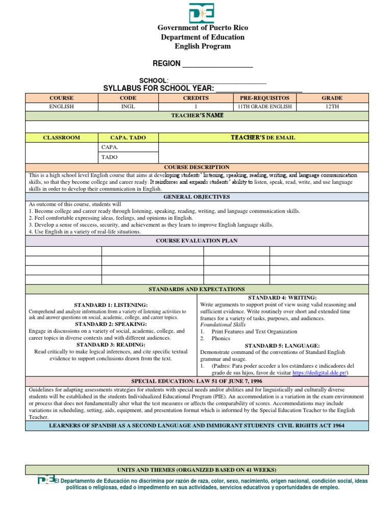 12TH Grade English Syllabus 2018-19 | PDF | English Language | Special ...