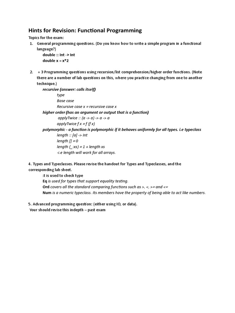 Hints For Revision: Functional Programming: Recursive (Answer: Calls ...