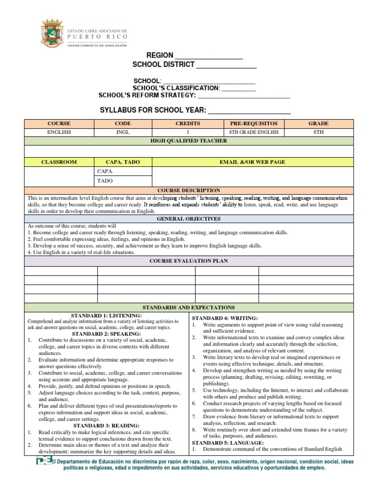 8th Grade English Course Syllabus | PDF | Cognitive Science | Epistemology