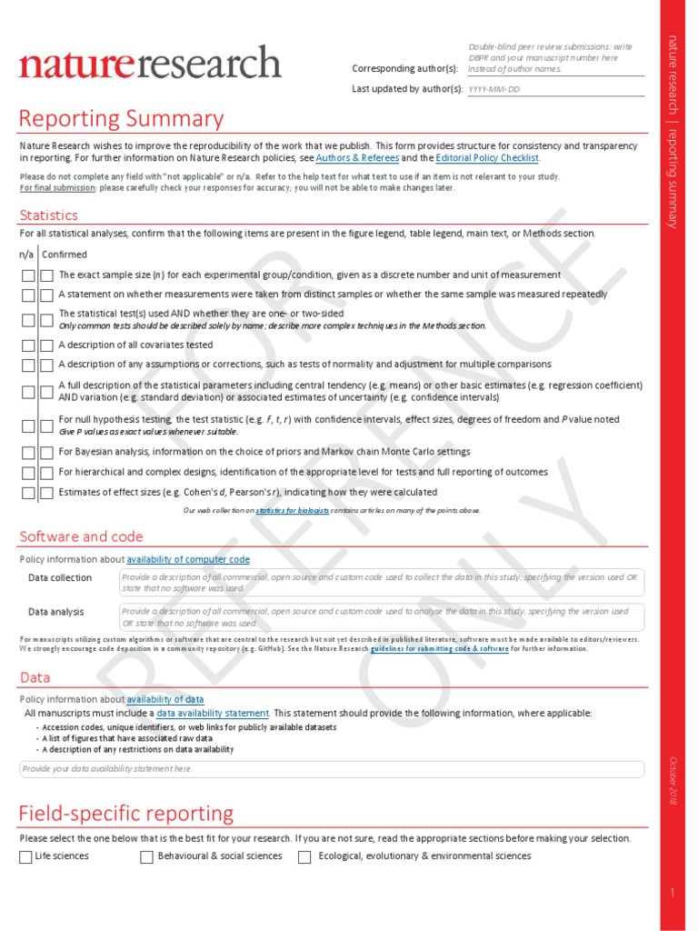 NR Reporting Summary Flat | PDF | Statistical Hypothesis Testing ...