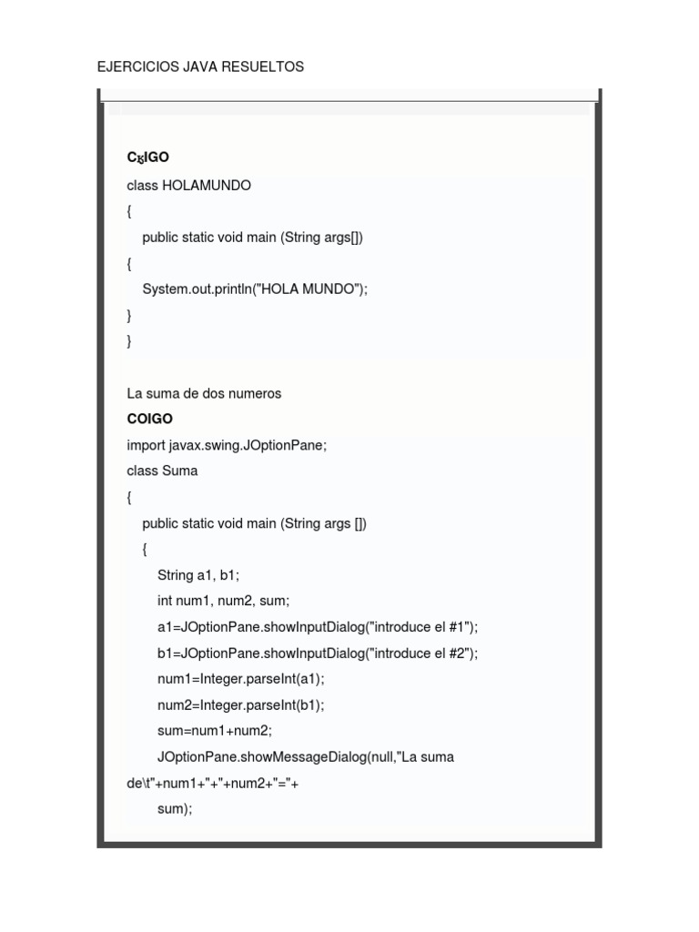 Ejercicios Java Resueltos | PDF | Exponenciación | Java (lenguaje de programación)
