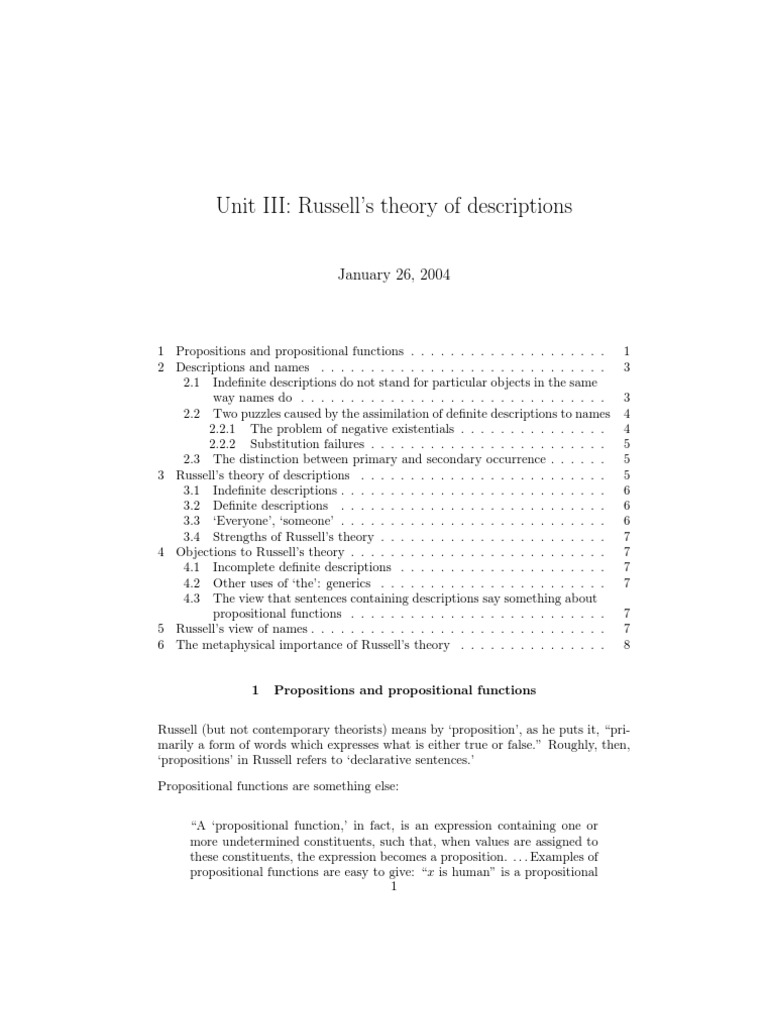 Russell's Theory of Descriptions | PDF | Academic Discipline ...