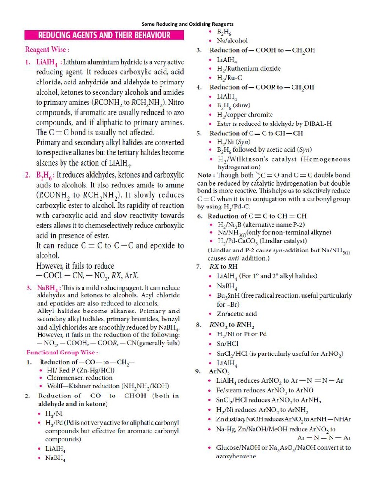 Reducing and Oxidizing Chemical Reagents | PDF