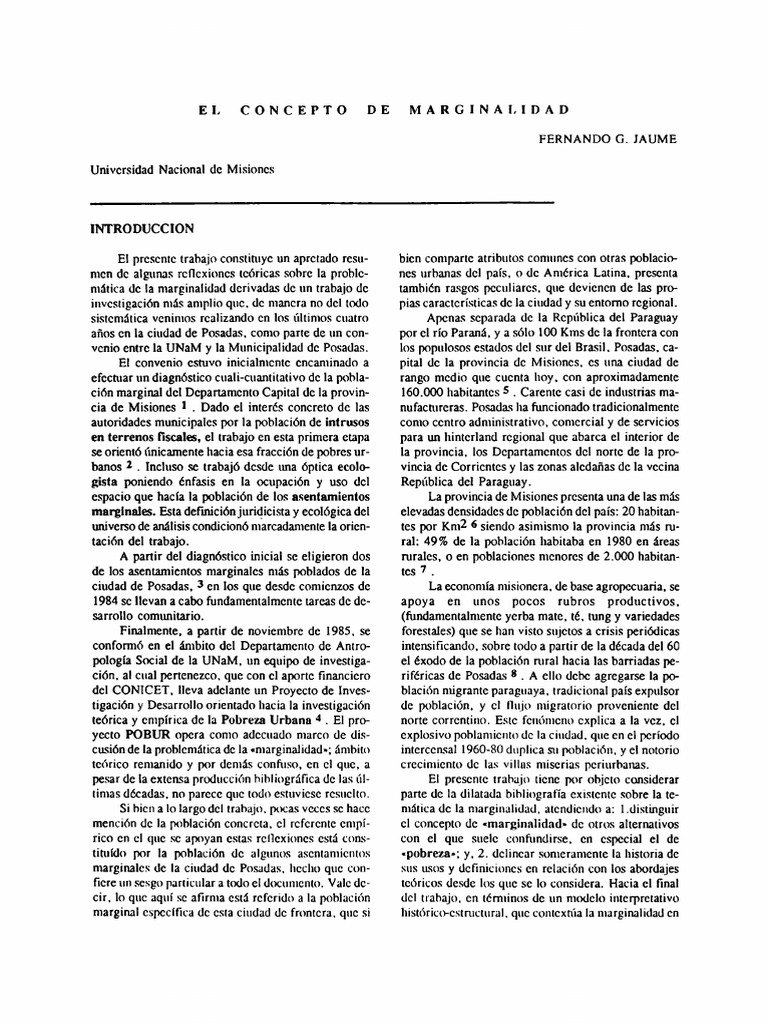 El Concepto de Marginalidad | PDF | Exclusión social | Pobreza
